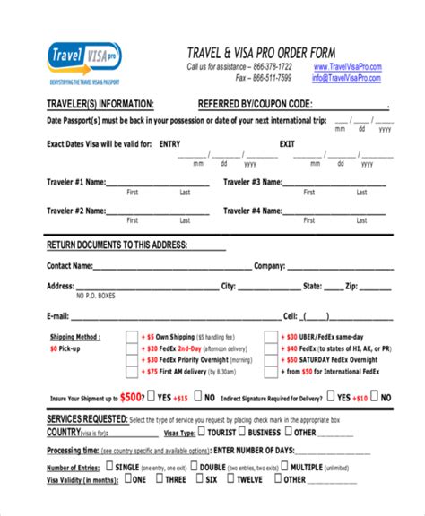12 Travel Order Forms Free Samples Examples Format Download
