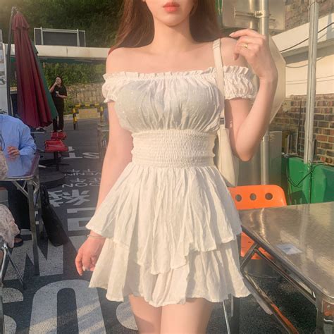 무배🚀 요정핏🤍오프숄더ok 허리잘록 스모크 도트 플레어 캉캉 미니 원피스 치마 바지 프릴 여름 펀칭 린넨 밴딩 점프수트 점프슈트 바캉스룩 휴가룩 휴양지룩 여행룩 화이트 블랙