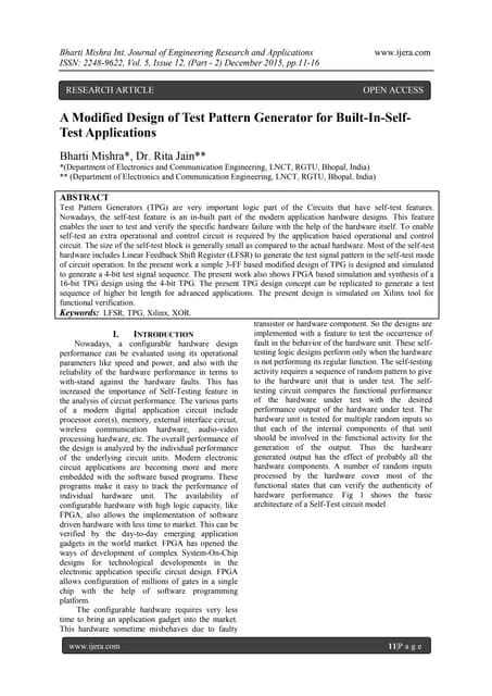 Low Power Test Pattern Generation For Bist Applications Pdf