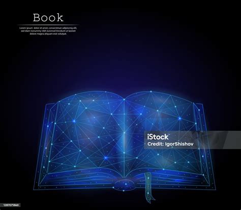 행성 별 우주의 형태로 포인트 선 모양으로 구성된 별이 빛나는 하늘이나 공간의 형태로 추상 이미지 오픈 북 3d 로우 폴리 벡터 교육 탐정 이야기 책에 대한 스톡 벡터 아트