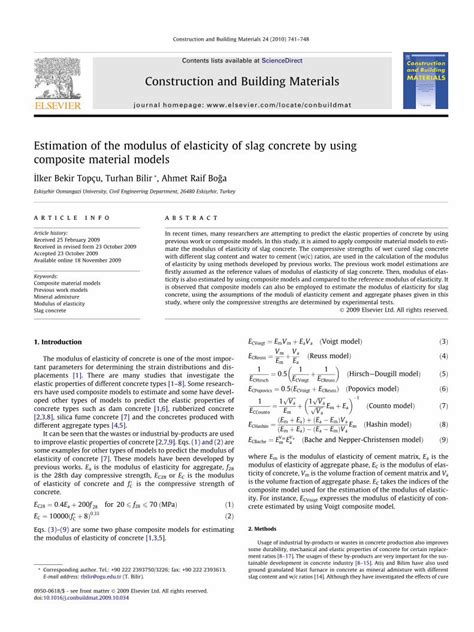 Pdf Estimation Of The Modulus Of Elasticity Of Slag Concrete By Using Composite Material