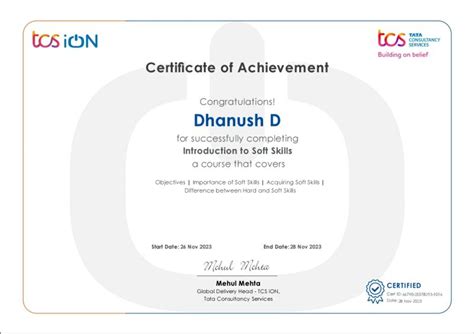 Dhanush D On Linkedin Tcs