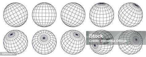 글로브 그리드 구체 스트라이프 3d 구 지오메트리 글로브 그리드 지구 위도 및 경도 선 그리드 벡터 기호 세트 구형 그리드 글로브 모양 지구본에 대한 스톡 벡터 아트 및