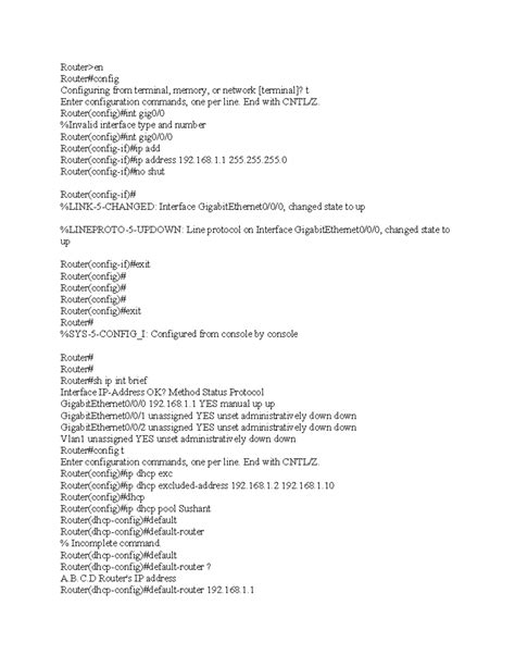 Dhcp Config Routeren Routerconfig Configuring From Terminal Memory Or Network Terminal