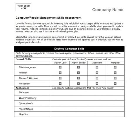 Printable Basic Skills Assessment Template Sample List Of Skills