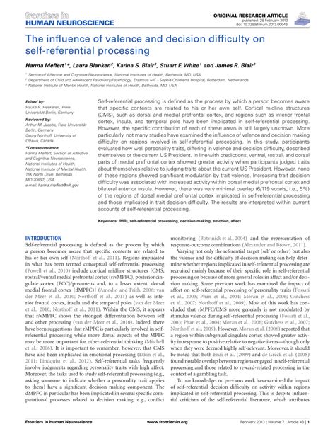 Pdf The Influence Of Valence And Decision Difficulty On Self Referential Processing