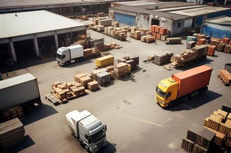 Premium Ai Image Aerial Shot Of Industrial Warehouse Loading Dock Where Many Truck With Semi