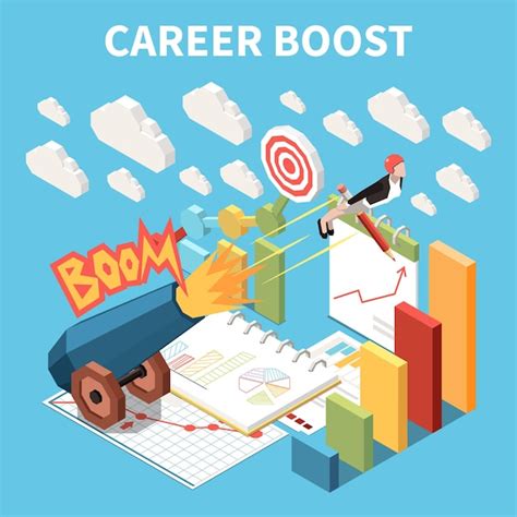 Free Vector Career Boost Isometric Composition With Diagrams