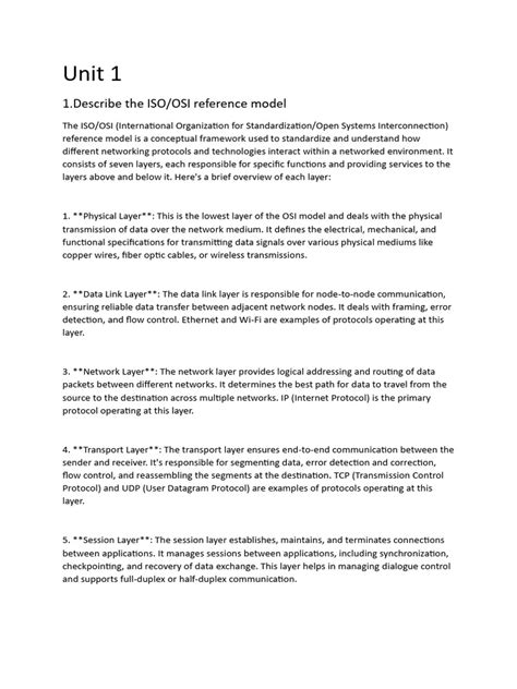 Unit 1 1 Describe The Iso Osi Reference Model Pdf Transmission