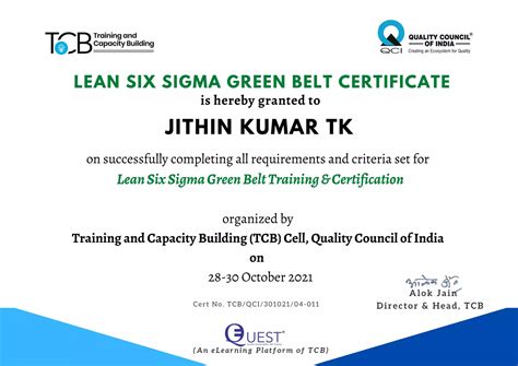 Lean Six Sigma Green Belt Certificate Pdf
