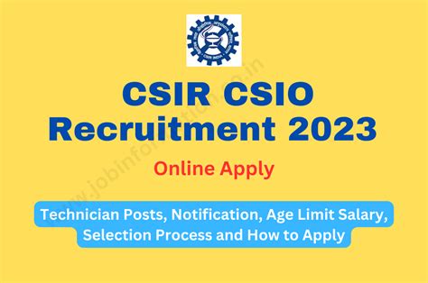 Csir Csio Recruitment 2023 Apply Online For Technician Posts Notification Age Limit Salary