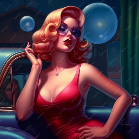 Premium Photo A Woman In A Red Dress Is Sitting In A Car With Her