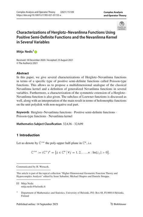 Pdf Characterizations Of Herglotz Nevanlinna Functions Using Positive Semi Definite Functions
