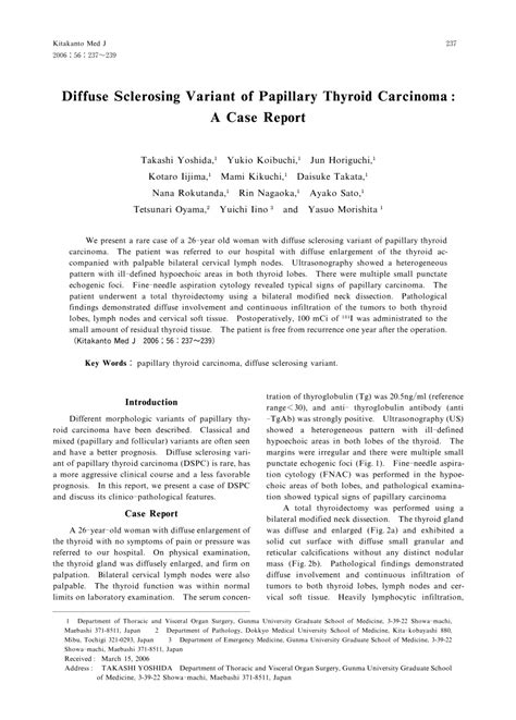 Pdf Diffuse Sclerosing Variant Of Papillary Thyroid Carcinoma A Case Report