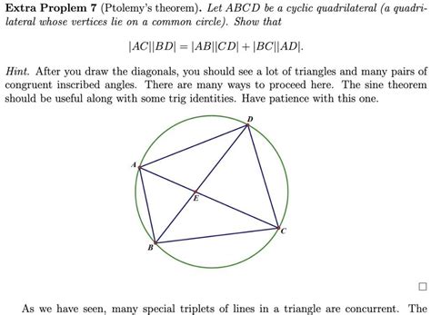 [answered] Extra Proplem 7 Ptolemy S Theorem Let Abcd Be A Cyclic Kunduz