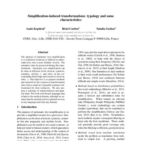 Simplification Induced Transformations Typology And Some Characteristics Acl Anthology