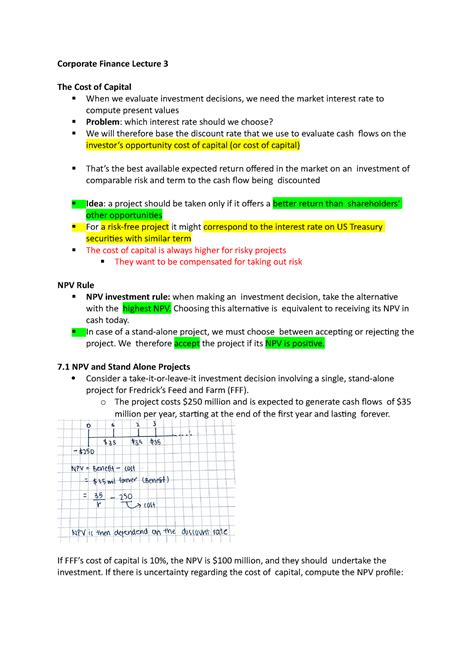 Corporate Finance Lecture 3 Notes Corporate Finance Lecture 3 The Cost Of Capital § When We