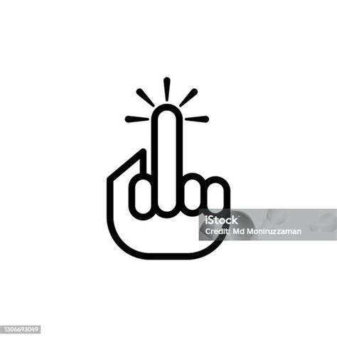 트렌디 한 윤곽 스타일 디자인의 핸드 클릭 아이콘 벡터 그래픽 그림입니다 웹 사이트 디자인 로고 앱 및 Ui 스톡 일러스트레이션을 보려면 기호를 클릭합니다 가리키기에 대한