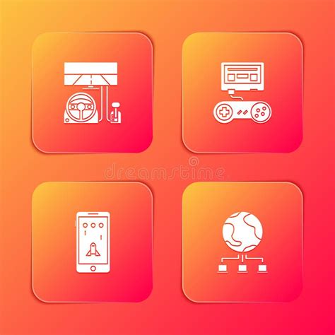 Set Racing Simulator Cockpit Game Console With Joystick Mobile And Playing Game And Computer