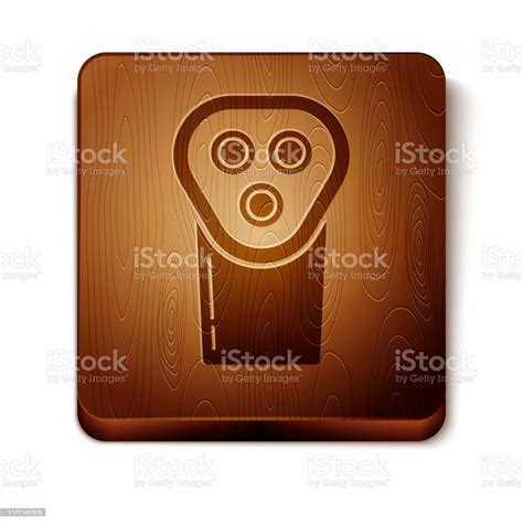 갈색 전기 헤어 클리퍼 또는 면도기 아이콘흰색 배경에 격리 이발소 기호입니다 나무 사각형 버튼입니다 벡터 일러스트레이션 0명에