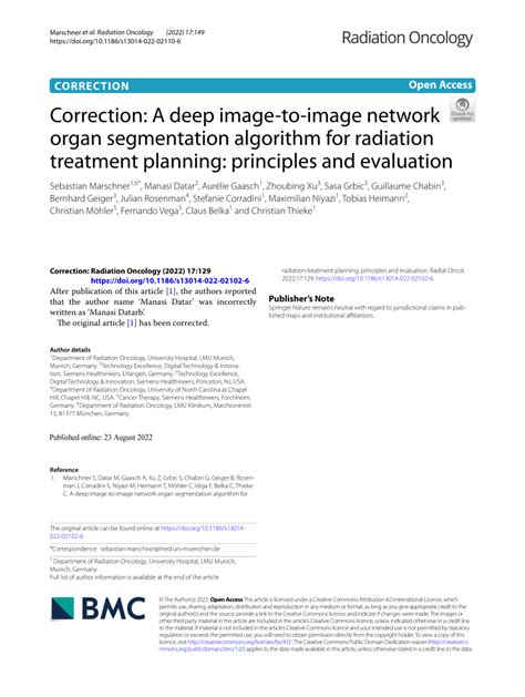 Pdf Correction A Deep Image To Image Network Organ Segmentation Algorithm For Radiation