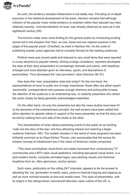 Modern News Programs As The Embodiment Of Infotainment Principle 1735 Words Research Paper