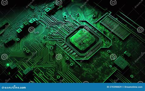 Abstract Computer Processor Chip On Circuit Board With Microchips Stock