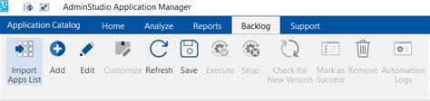 Backlog Tab Of Application Manager Ribbon