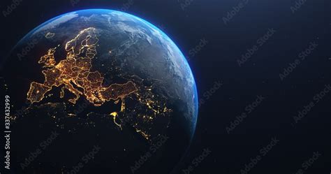 Planet Earth From Space Eu Europe Countries Highlighted Elements Of