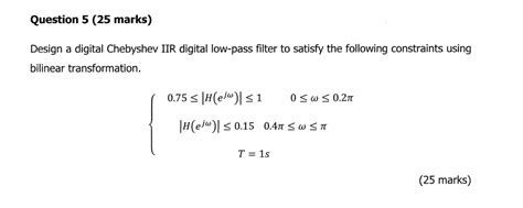 Question Marks Design A Digital Chebyshev IIR Chegg