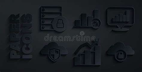 Set Financial Growth Pie Chart Infographic Cloud And Shield