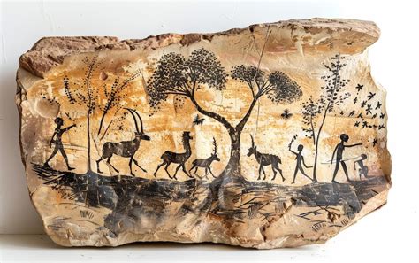 Bushman San Rock Art On White Background Premium Ai Generated Image