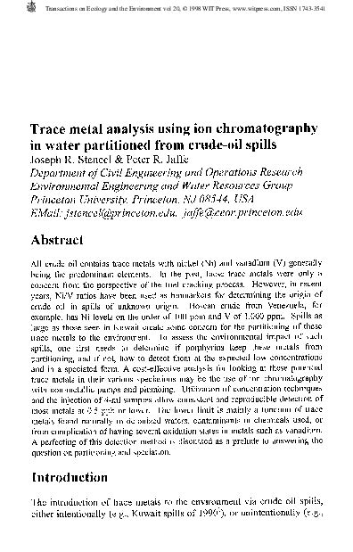Pdf Trace Metal Analysis Using Ion Chromatography In Water Partitioned From Crude Oil Spills