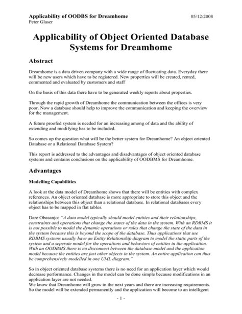 Oodbs Applicability For Dreamhome Database Report