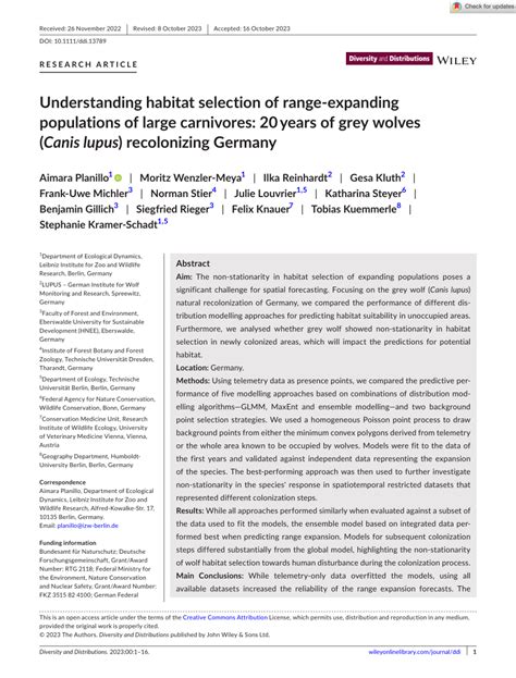 Pdf Understanding Habitat Selection Of Range‐expanding Populations Of Large Carnivores 20