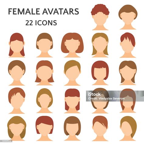 여성 아바타 아이콘을 설정 합니다 얼굴에 감정 없이 여자 다른 헤어 스타일과 머리 색 벡터 일러스트와 함께 여자 대조에 대한 스톡 벡터 아트 및 기타 이미지 Istock