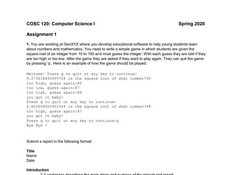 Solved Cosc 120 Computer Science Spring 2020 Assignment 1