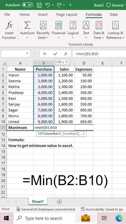 Minimum Formula In Excel Excel Excelsolutions Mexcel Exceltutorial