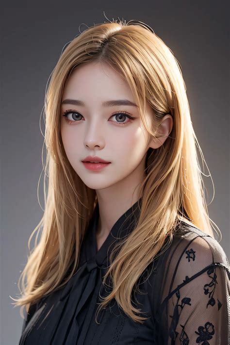 긴 금발 머리와 검은색 셔츠를 입은 여성 Seaart Ai