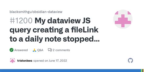 my dataview js query creating a filelink to a daily note stopped working · blacksmithgu