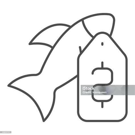 가격표가 있는 물고기 얇은 선 아이콘 수산물 개념 벡터 그래픽 흰색 배경에 물고기 기호에 레이블 배지 모바일 또는 웹 디자인용 윤곽선 스타일 아이콘 0명에 대한 스톡 벡터