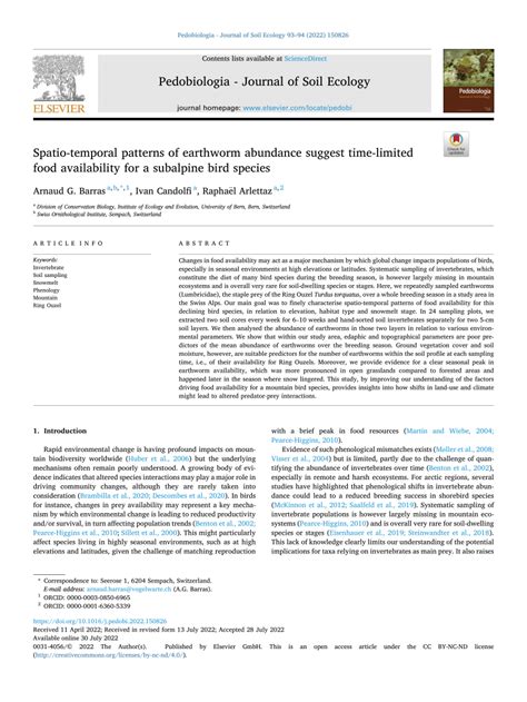 Pdf Spatio Temporal Patterns Of Earthworm Abundance Suggest Time