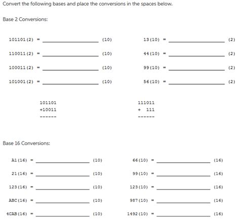 Solved Convert The Following Bases And Place The Conversions Chegg Com