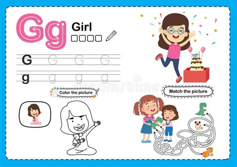 Animal Alphabet Letter G Girl Stock Vector Illustration Of Matching