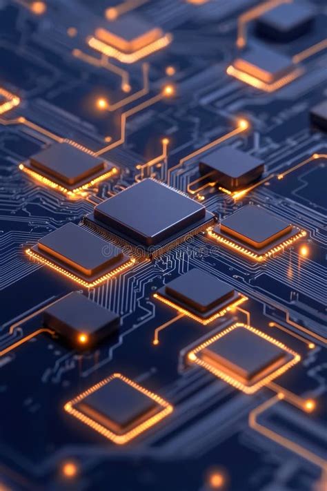 Glowing Circuit Board With Interconnected Microchips Symbolizing
