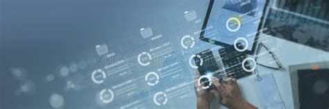 Business Developer Hand Using Kanban Board Framework On Virtual Modern Computer Showing Agile