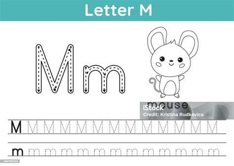 알파벳 Abc Az 운동 색칠하기 페이지 문자 M 색칠하기 책에 대한 어휘 귀여운 카와이 마우스 아이들을 위한 인쇄 가능한 활동 워크시트 교육용 게임 벡터 그림 0명에 대한