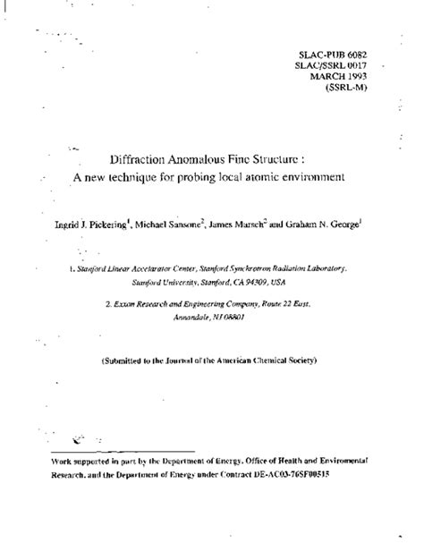 Pdf Diffraction Anomalous Fine Structure A New Technique For Probing Local Atomic Environment