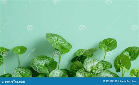 Centella Asiatica Leaves On A Green Plain Background Banner For Korean