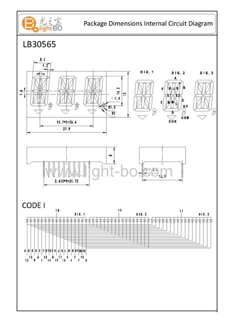 14 Segment And 16 Segment Alphanumeric Led Display Package Dimensions And Internal Circuit Diagram